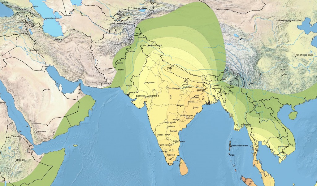 Admixture Onge Component Map | Harappa Ancestry Project